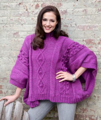 Cable and Bobble Poncho Free Knitting Pattern - Knitting Bee