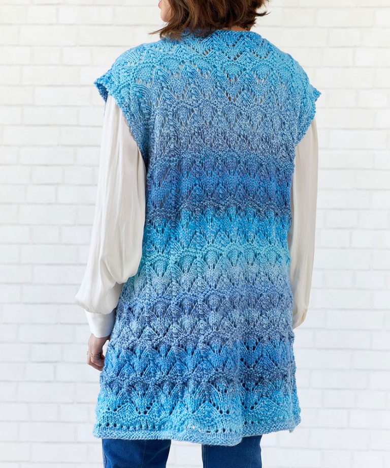 Free Knitting Pattern for a Long Ladies Vest with a Lace Pattern ...