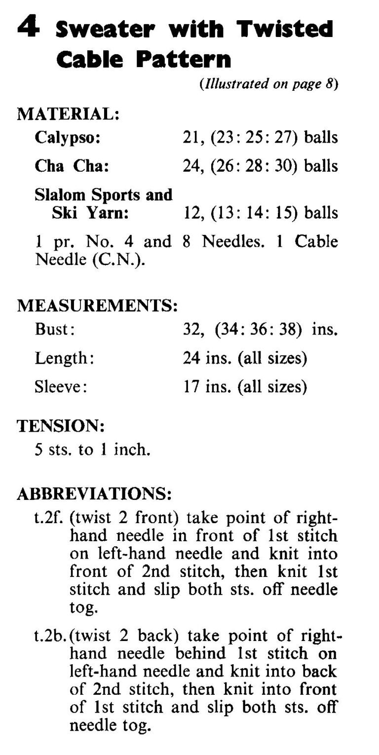 Sweater with Twisted Cable Pattern Vintage Knitting Pattern - Knitting Bee